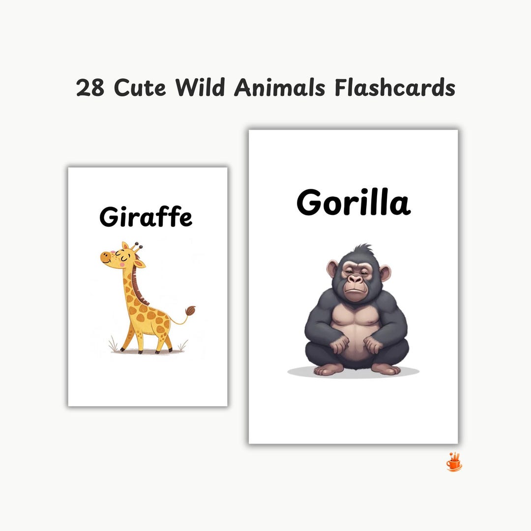 28 Wild Animals Flashcards for Kids | Printable PDF & PNG | Learning ...