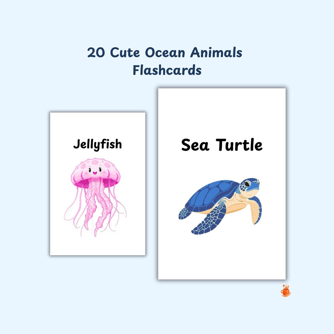 Ocean Animals Flashcards for Kids | 20 Printable Cards | PDF & PNG 4x6 ...