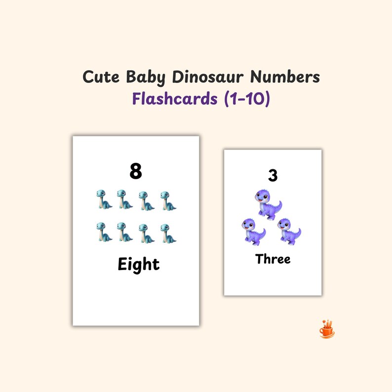 10 Learning Baby Dinosaur Numbers Flashcards (1–10) - Etsy