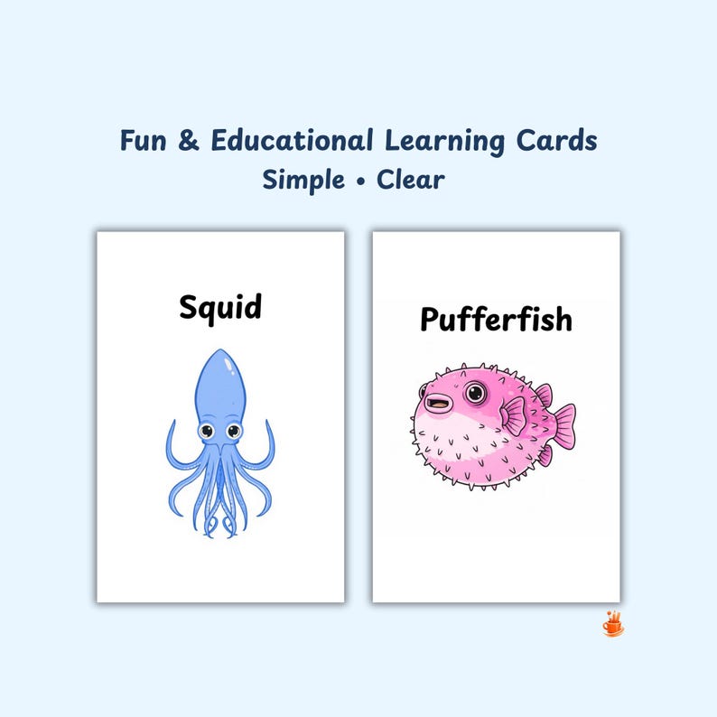 Ocean Animals Flashcards for Kids | 20 Printable Cards | PDF & PNG 4x6 ...