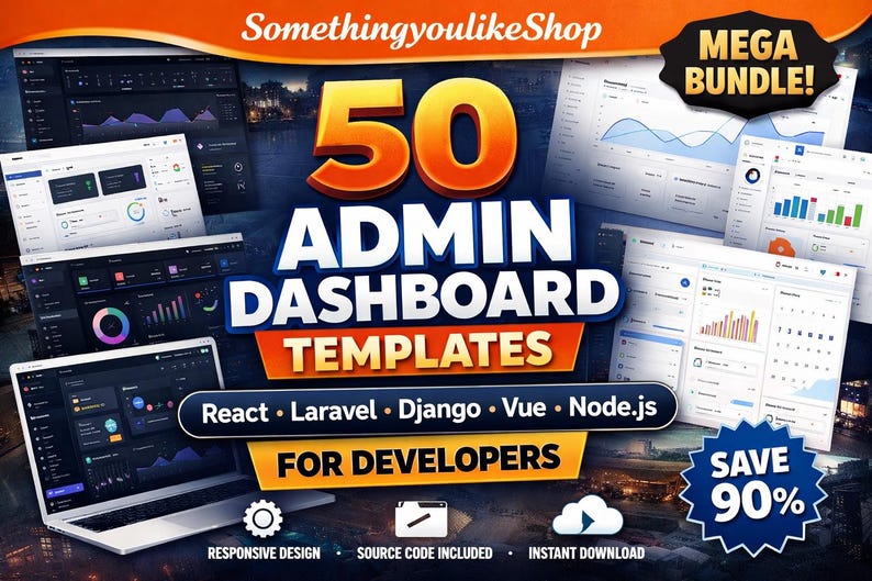 50 Admin Dashboard Templates Bundle | React, Laravel, Django, Vue, Node ...