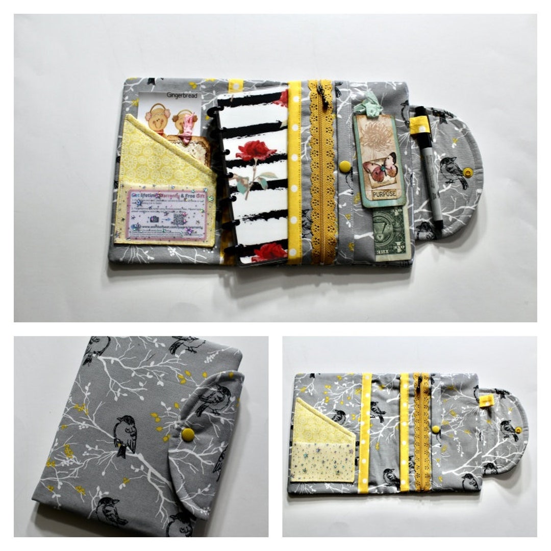 Planner Fabric Cover, Mini Happy Planner Fabric Cover, Grey and Yellow ...