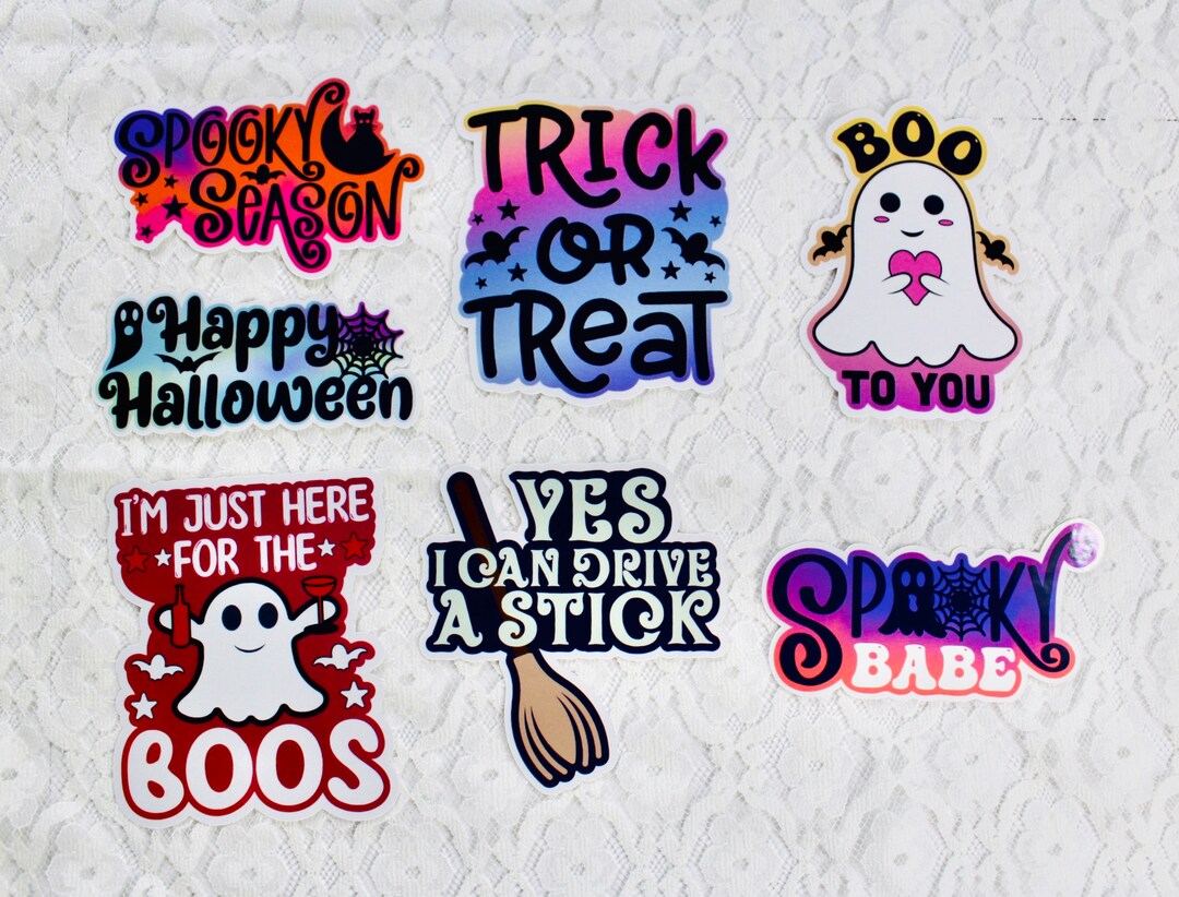 7 Piece Halloween Sticker Pack, Water Resistant Vinyl Stickers, Cute ...