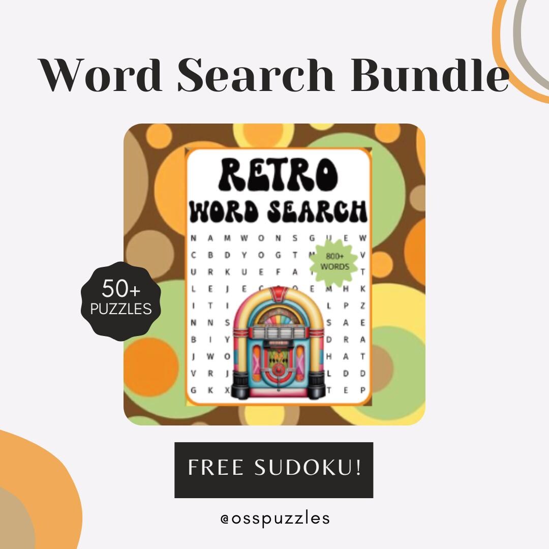 Retro Word Search Bundle • 50+ Puzzles • Printable PDF • Free Sudoku ...
