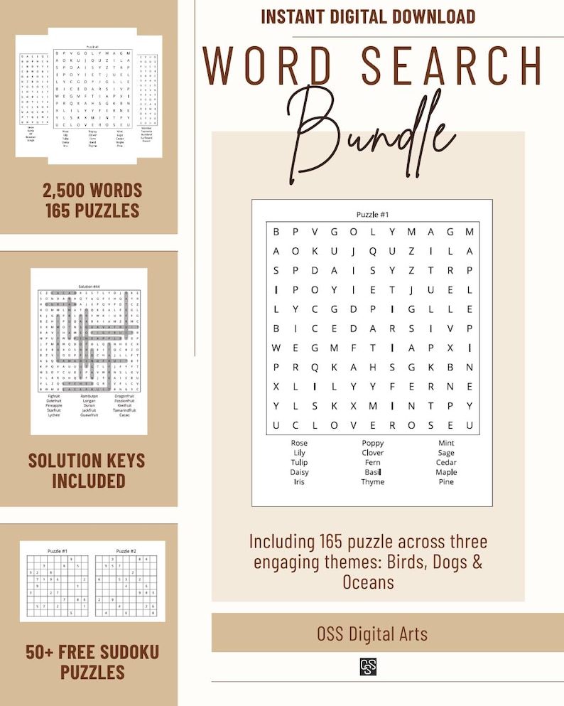 Printable Word Search Puzzle Bundle PDF | 165+ Word Search Games ...
