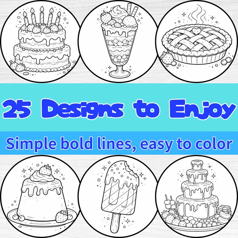 Big Sweet Coloring Pages Printable – 25 Large Easy Treat Designs - Etsy