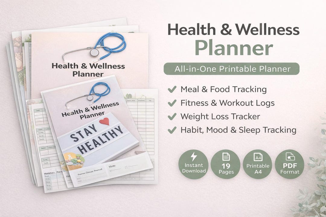 Health & Wellness Planner Printable | Fitness, Meal and Mood Tracker ...