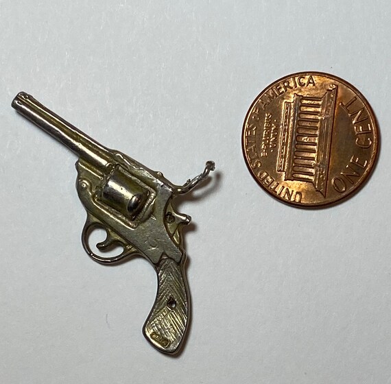 Silver Revolver Charm, Antique Gun Charm - Gem