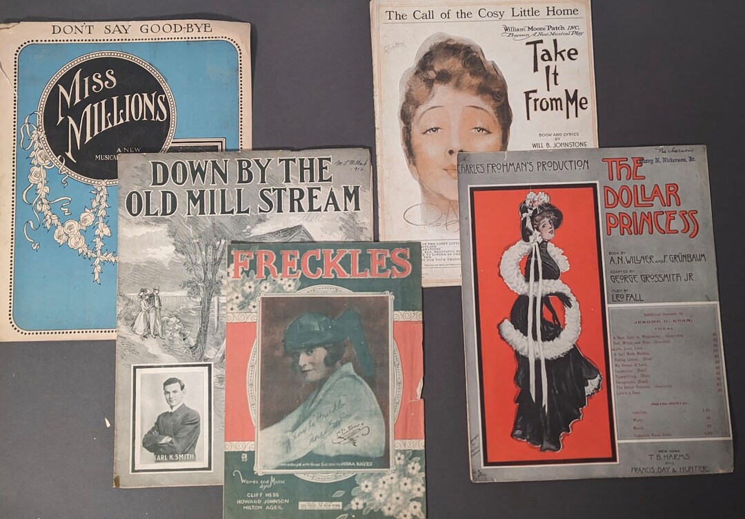 5 Edwardian Sheet Music Covers 1900s 1910s/ Antique Prints Bulk Package ...