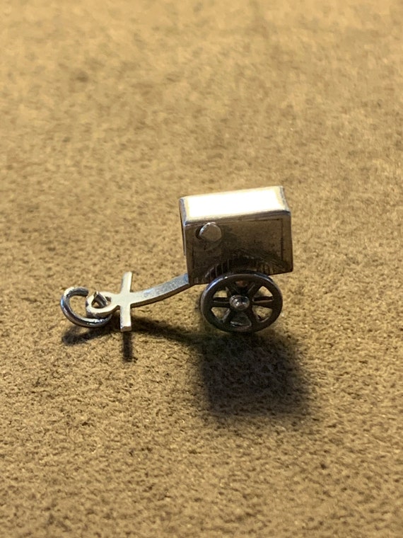 Antique Pull Cart on Wheels Charm Articulated Sterlin… - Gem