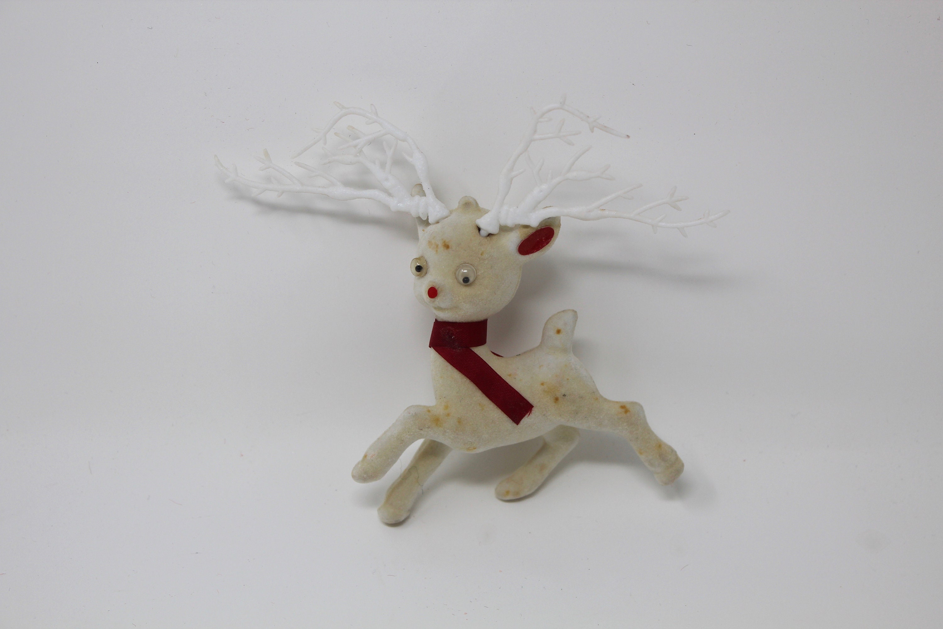 Vintage Flocked deer Ornament Vintage Felt Deer Ornament | Etsy