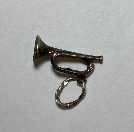 Trumpet Charm, Silver Antique Charm For Musicians - Gem