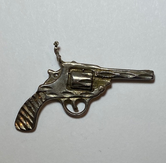 Silver Revolver Charm, Antique Gun Charm - Gem