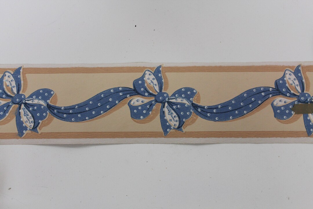 Vintage Blue Bow Wall Paper Border, New Old Stock Wall Paper, White ...