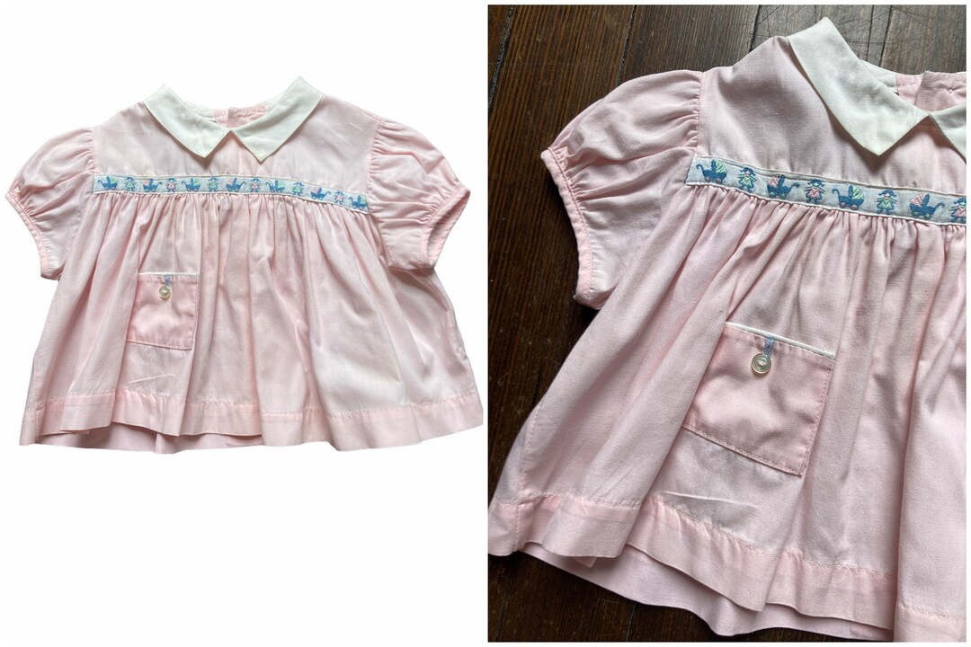 1960s "toddle Tyke" Light Pink and Blue Collared Dress, Side Pocket and ...