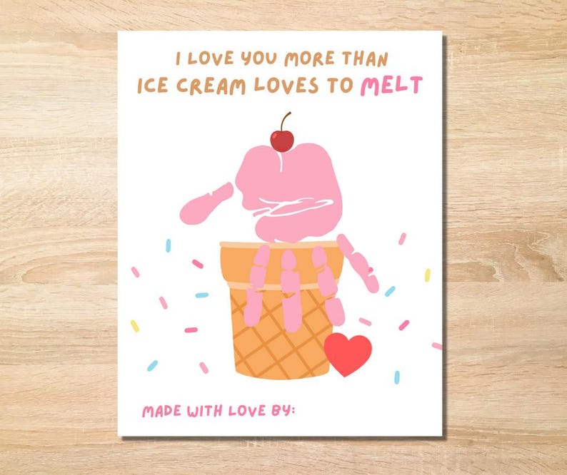 Ice Cream Handprint Valentine's Day Kids Craft, Personalized Art ...