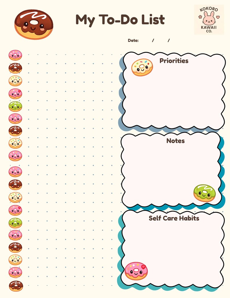 Kawaii Donut To-do List | Printable Planner Page (digital Download A4 ...