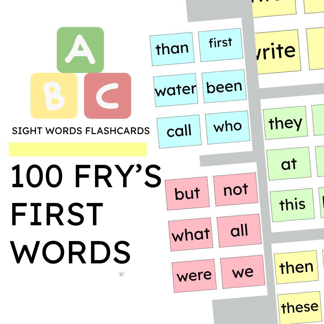 100 Printable Fry’s First 100 Sight Word Flashcards | Montessori ...