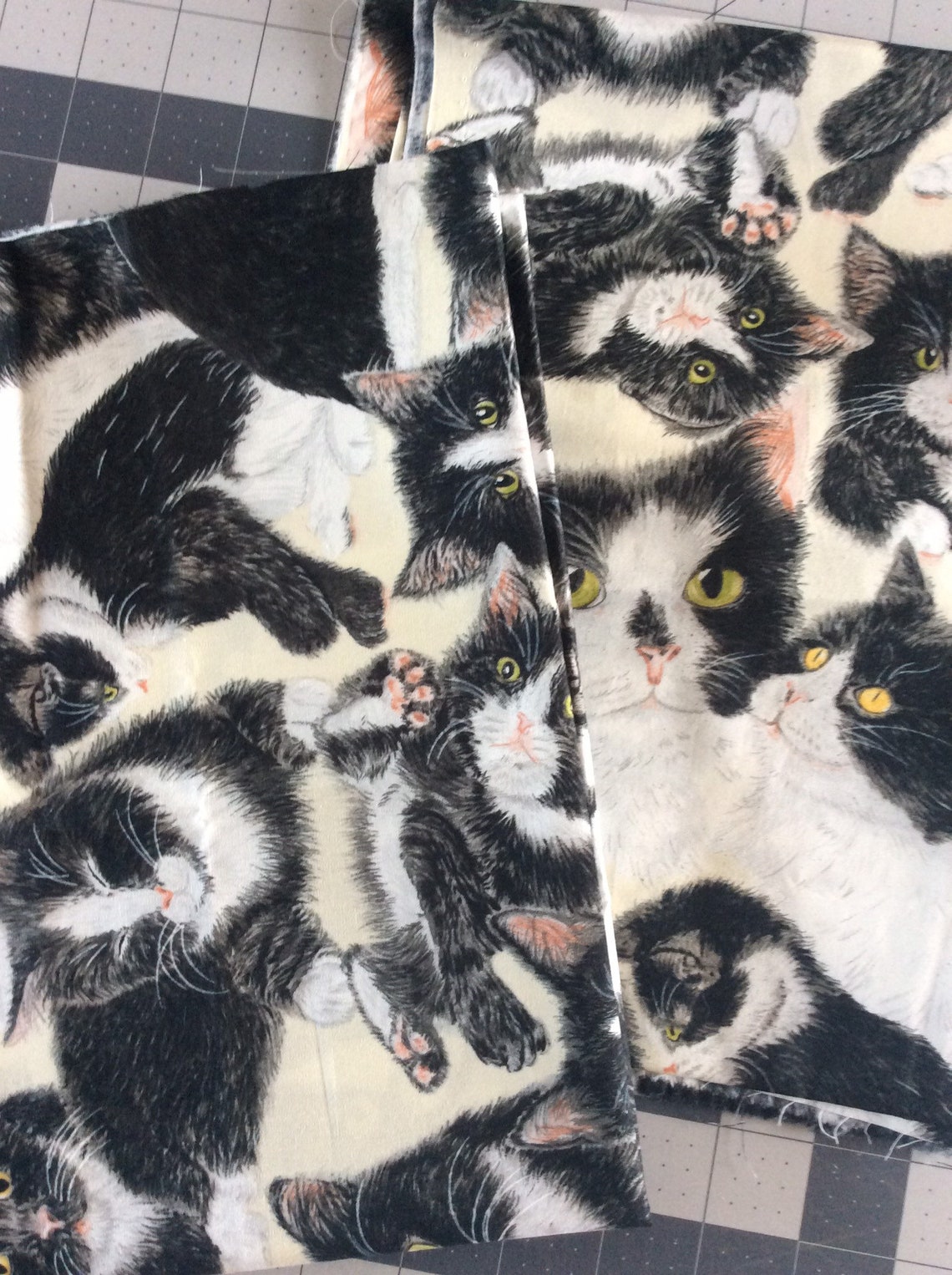 Cat Print Fabric Bundle...Yardage ...Cotton...Cat Silhouette Block ...