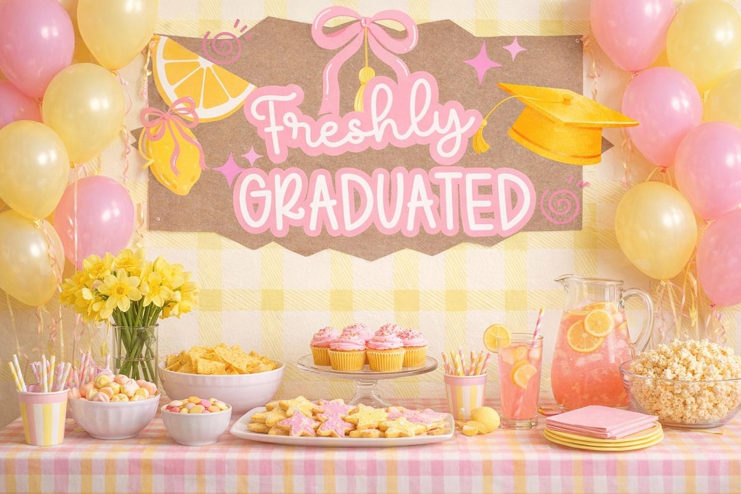 Freshly Graduated Pink Lemonade Party Banner, Graduation Cap Decor - Etsy