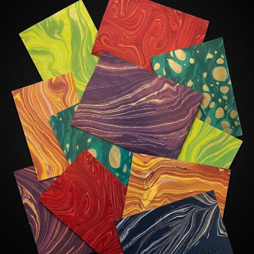 30 Piece Handmade Marbled Paper Set | Colorful Gold Vein Marble Craft ...