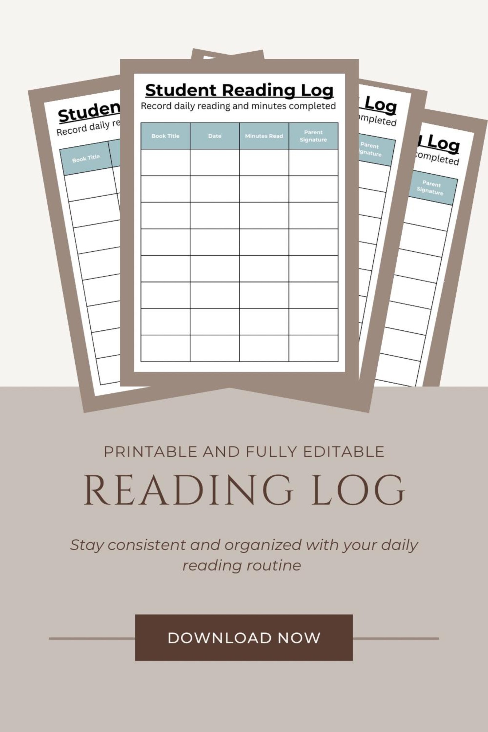 Printable and Fully Editable Reading Log | Printable PDF & Canva ...