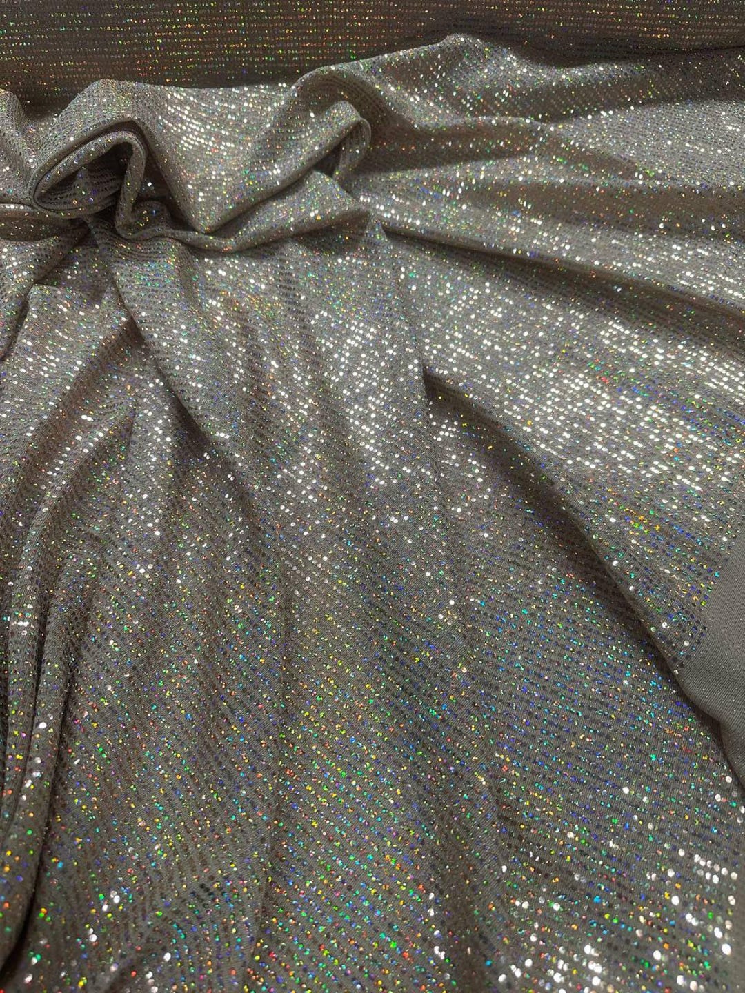 Light Gold Sequin Fabric Holographic Multicolor Sparkle, Stretch Lame ...