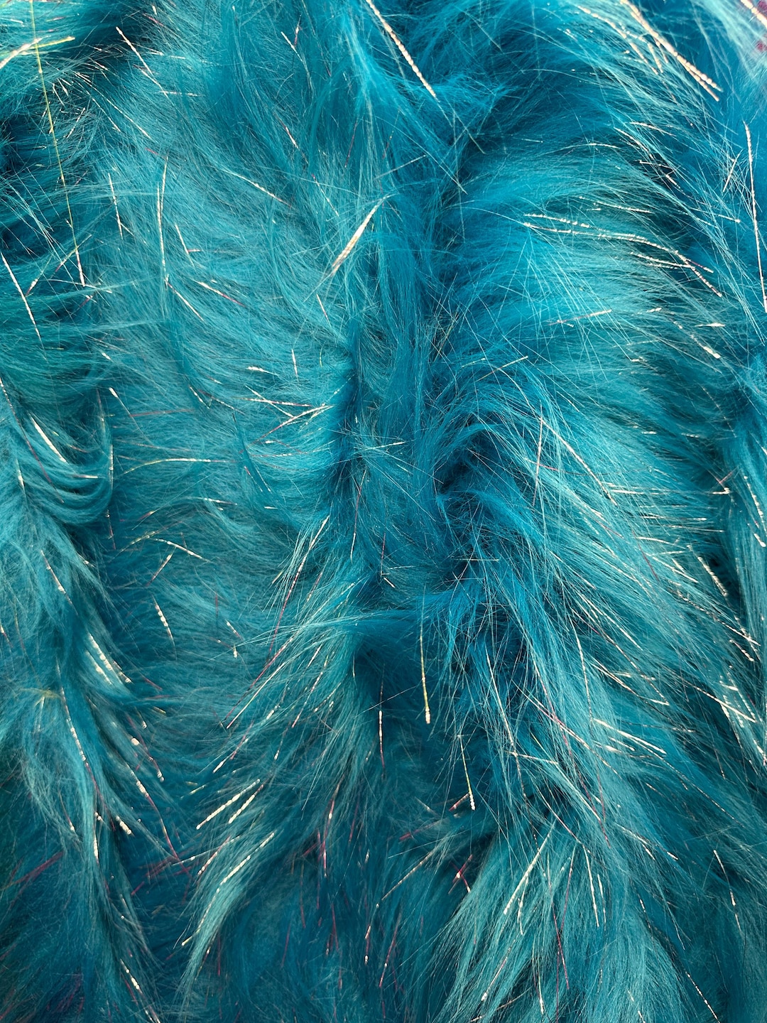 Teal Sparkle Faux Fur Fabric – Long Pile Glitter Fur, Crafts Costumes ...