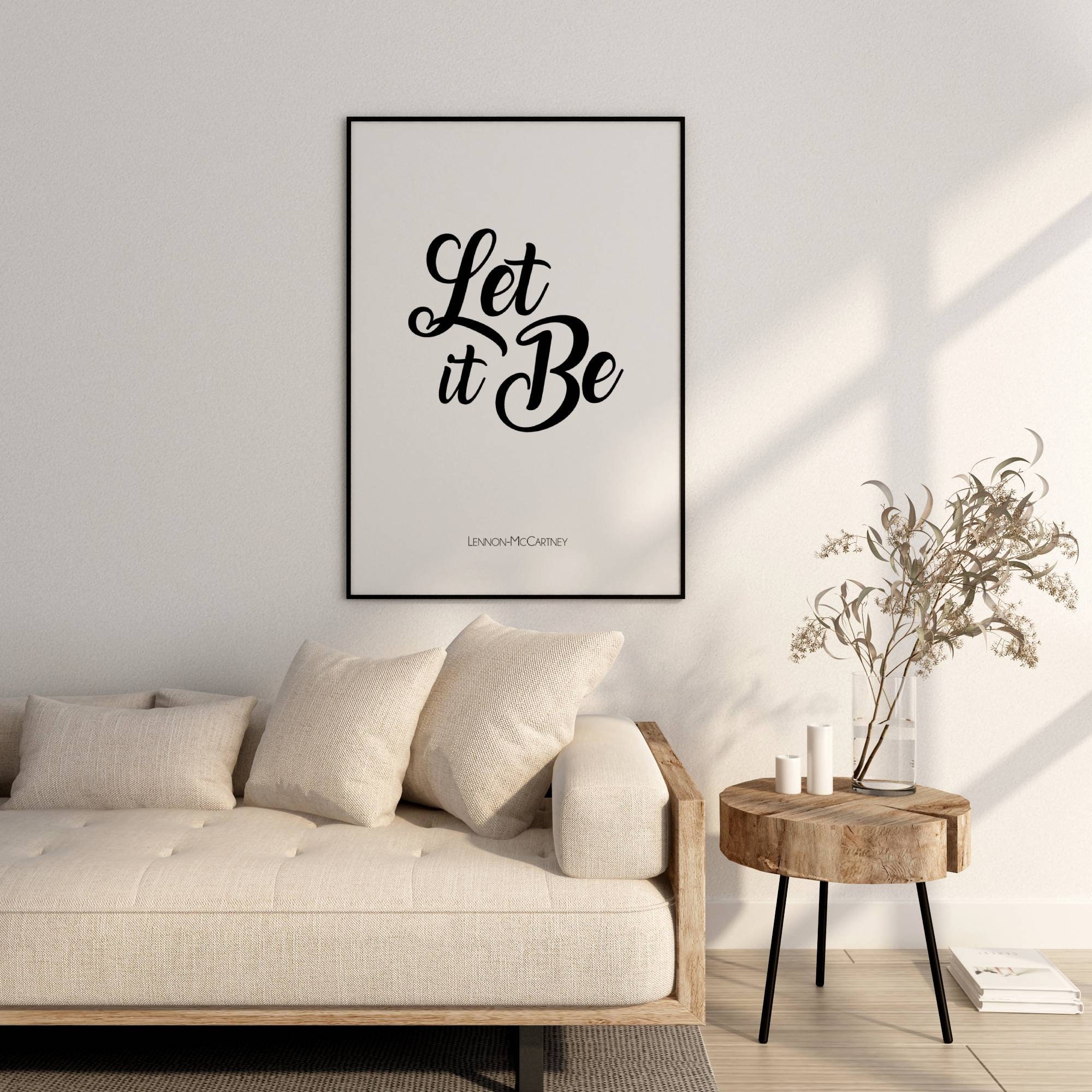 Let It Be, Beatles Song Lyrics, Printable Wall Decor, Black and White ...