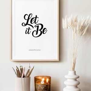 Let It Be, Beatles Song Lyrics, Printable Wall Decor, Black and White ...