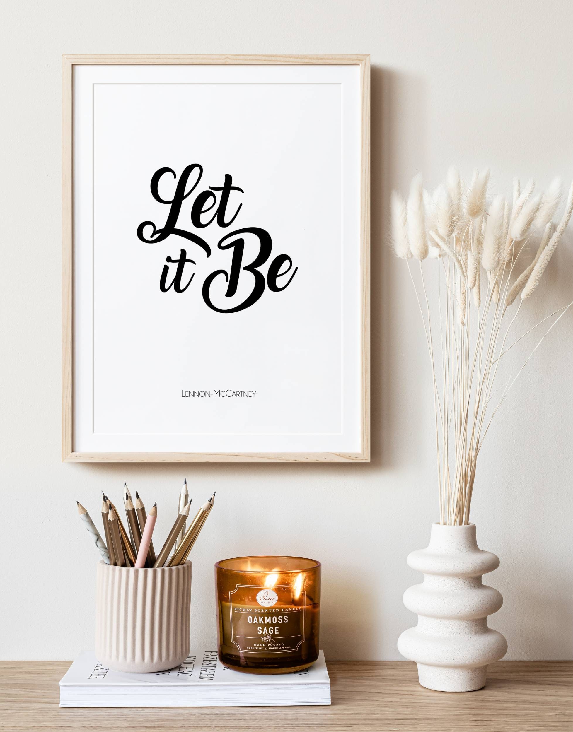 Let It Be, Beatles Song Lyrics, Printable Wall Decor, Black and White ...