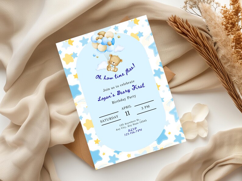 Oh How Time Flies Birthday Invitation, Teddy Bear First Birthday Invite ...