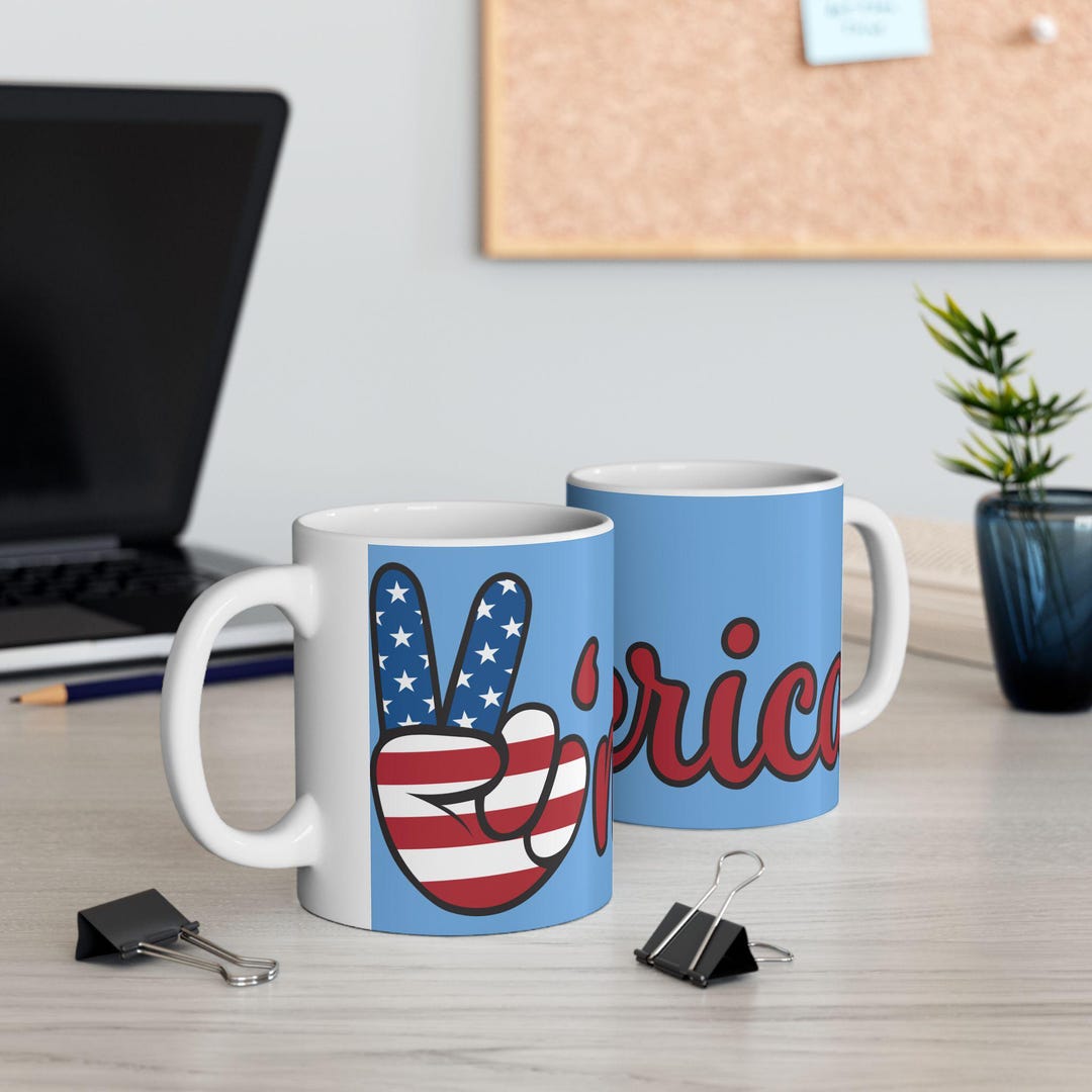 Peace Sign Mug USA Minimal Coffee Cup Gift - Etsy