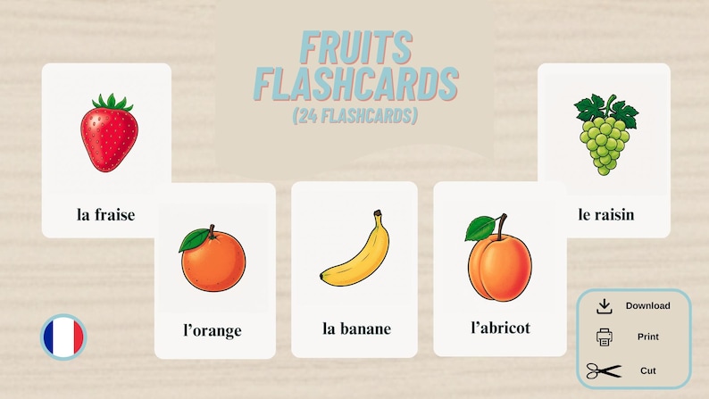 French- Fruits- Printable Flashcards- for Kids and Beginners- Learning ...