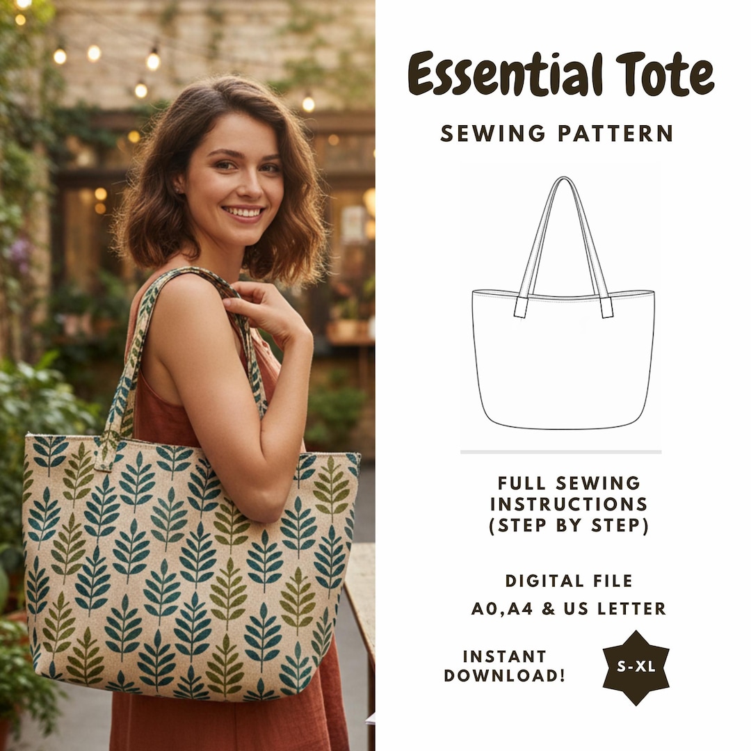 Tote Bag Sewing Pattern PDF | Beginner Structured Shoulder Tote - Etsy