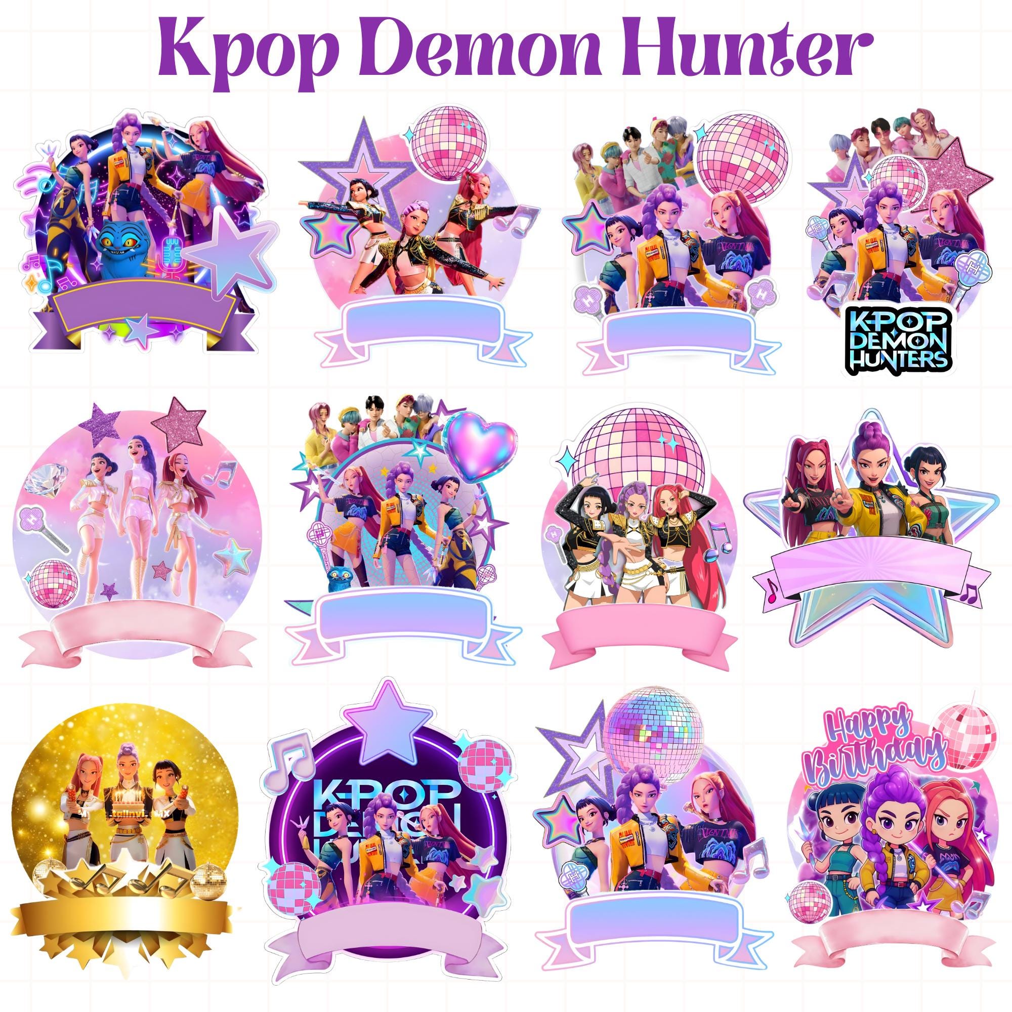 Kpop Demon Hunters Cake Topper Bundle | 12 Editable Huntrix K-pop ...