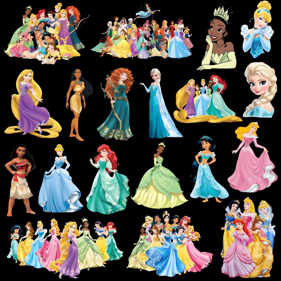 Princess PNG Cliparts Bundle, Princesses PNG Cartoon Sublimation ...
