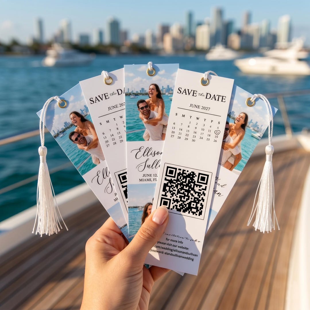 Photo Bookmark Save the Date With QR Code, Printed Destination Wedding ...