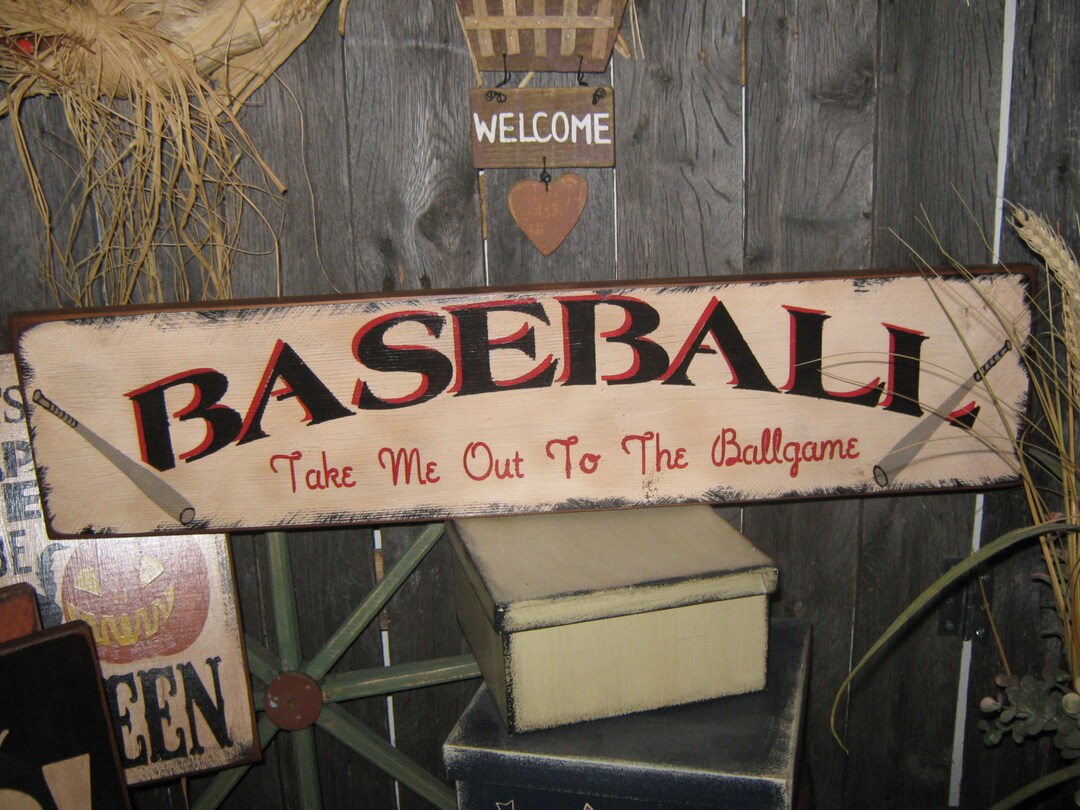 Primitive Lg Sport Baseball Wood Sign BASEBALL Take Me Out to the ...