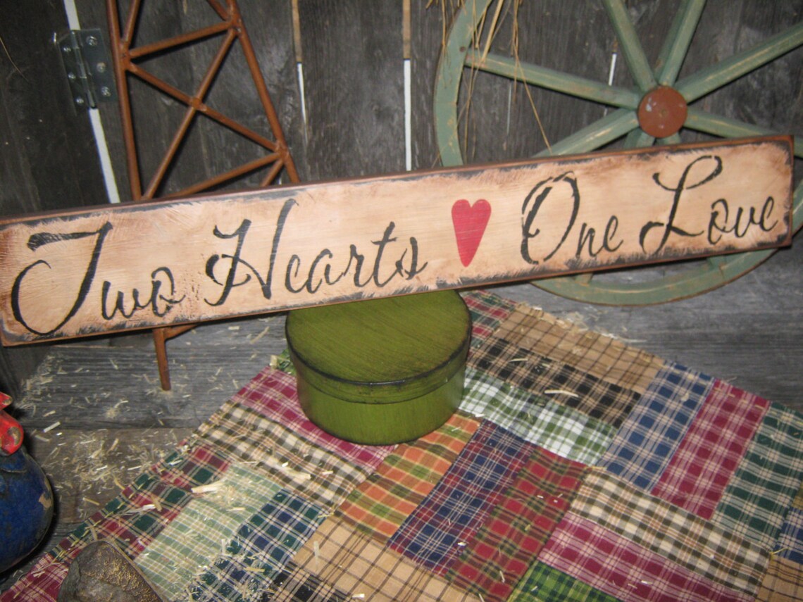 Primitive Large Love Sign Two Hearts One Love | Etsy