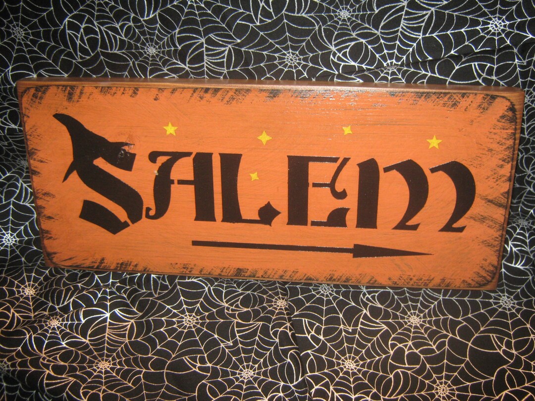 Primitive Holiday Wooden Hand Painted Halloween Salem Witch Sign SALEM ...