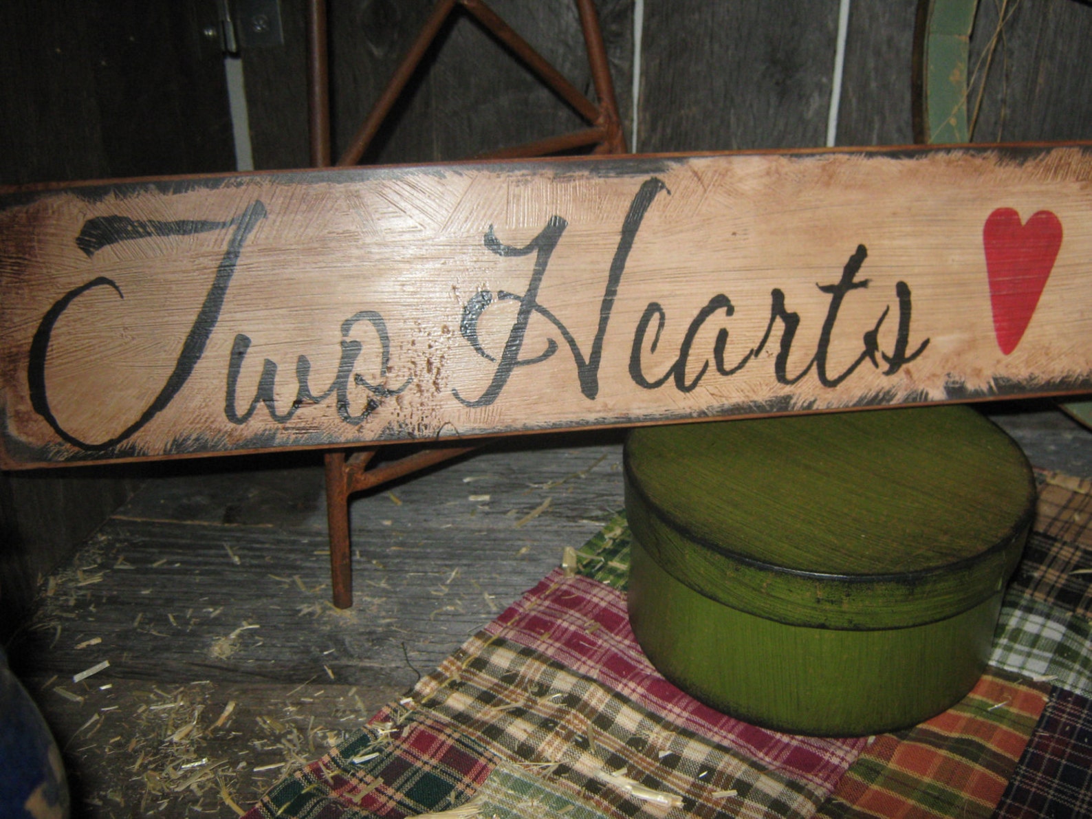Primitive Large Love Sign Two Hearts One Love - Etsy