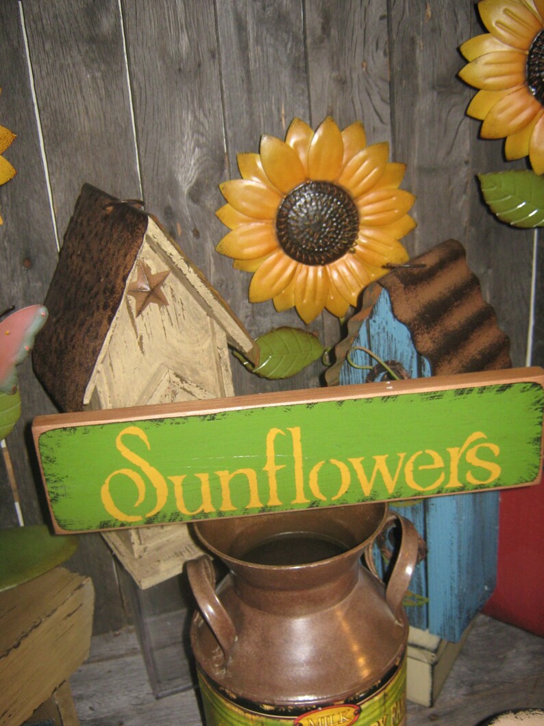 Primitive Wood Med Sign Hand Painted Garden SUNFLOWERS - Etsy