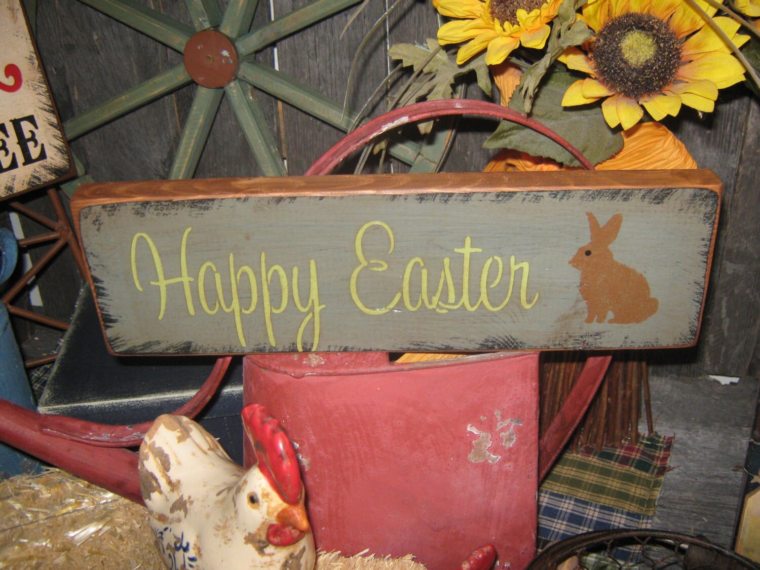 Primitive Wood Sign Easter Holiday Bunny Rabbit Happy | Etsy