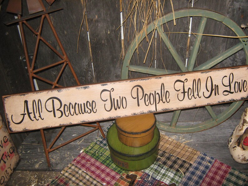 Primitive Lg Wood Love Sign All Because Two People Fell - Etsy