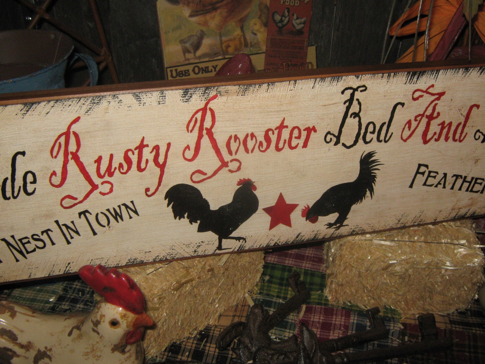 Primitive Sign Wood Sign the Olde Rusty Rooster Bed and - Etsy