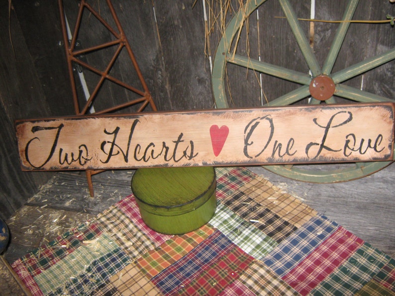 Primitive Large Love Sign Two Hearts One Love - Etsy