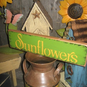 Primitive Wood Med Sign Hand Painted Garden " SUNFLOWERS " Rustic ...