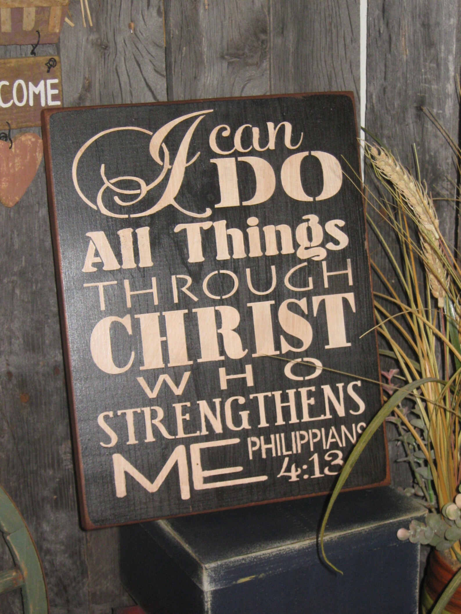 Primitive Wood Painted Religious Spiritual Sign I CAN - Etsy