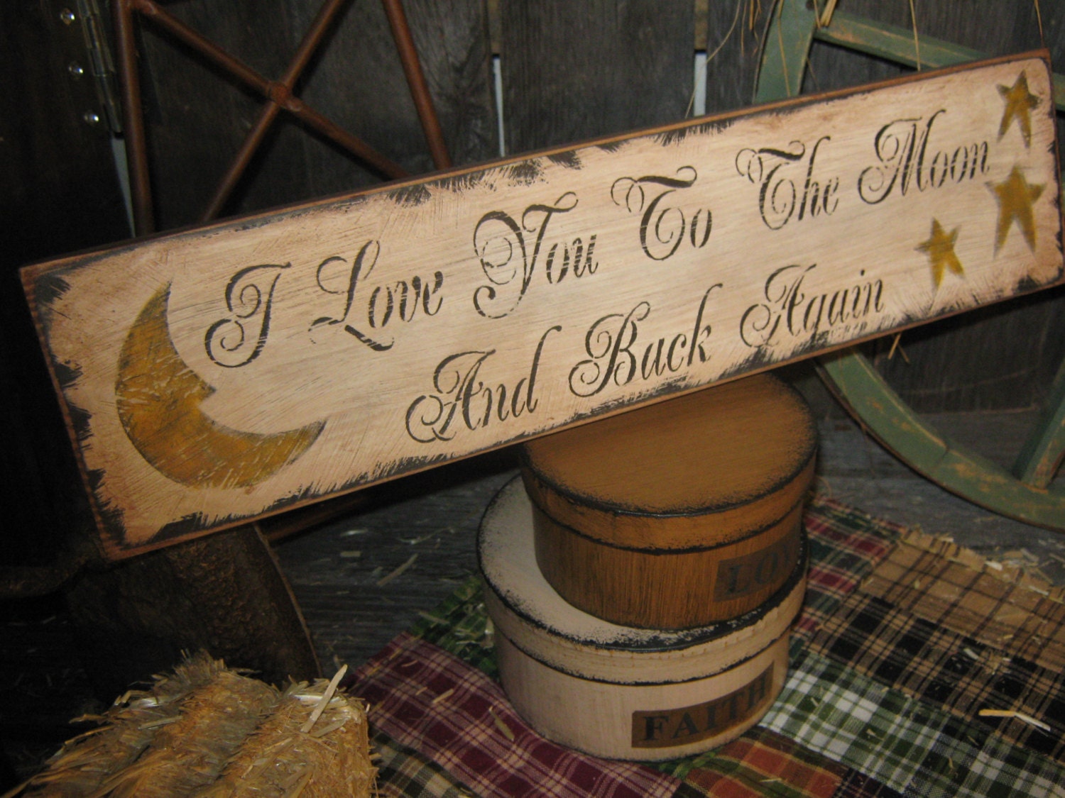 Primitive Love Wood Sign Tuck I Love You To The Moon | Etsy